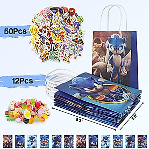 SSJYILE 98Pcs Sonic Party Supplies for Kids Boys Girls, Sonic Party Favors With Goodie Bags, Birthday Carnival Prizes, Themed Box Toys for Classroom, Kids Party Suppilies Favors Gifts
