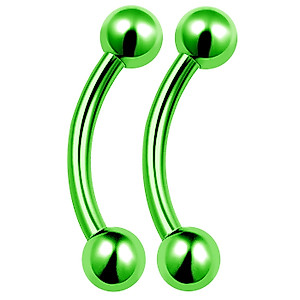 bodyjewellery 2pcs 16g Curved Barbell Bar Green Titanium Eyebrow Cartilage Helix Conch Ring Bar Stud Rook Lip Earrings Tragus B2MCH