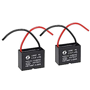 uxcell Ceiling Fan Capacitor CBB61 2.5uF 450V AC 2 Wires Metallized Polypropylene Film Capacitor 38x29x17mm for Electric Fan Pump Motor Generator 2Pcs