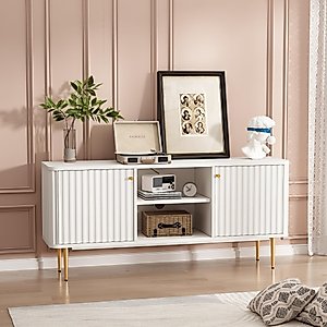 ARTPOWER 55” Fluted TV Stand, Mid Century Modern TV Stand for 55/60/65 inch TV, Entertainment Center with Storage, Television Stands, TV Console, Media Console for Living Room, Bedroom