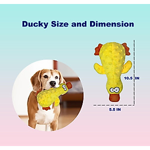 SHAGGYTAILVILLAGE Squeaky Duck Dog Toy for Small, Medium and Large Dogs, Durable Interactive Dog Toys to Keep Them Busy, Soft Crinkle Plush Puppy Chew Toys Teething and Boredom (Mr. Ducky Yellow 1PC)