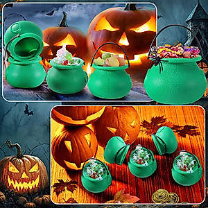 Plastic Cauldron Mini Witches Cauldron with Handle Halloween Candy Bucket Small Pot Decorations Candy Kettles for St patrick Day Halloween Party(Green,40 Pcs)
