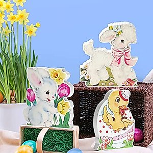 K1tpde 3PCS Vintage Easter Tiered Tray Sign, Wooden Bunny Sign Table Centerpiece for Easter, Resurrection Bunny Sign Table Top Home Decorations, Easter Wooden Tray Table Decor for Spring Holiday Party