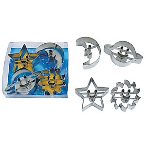R&M International Astro Space Cookie Cutters, Saturn, Moon, Star, Sun, 4-Piece Set