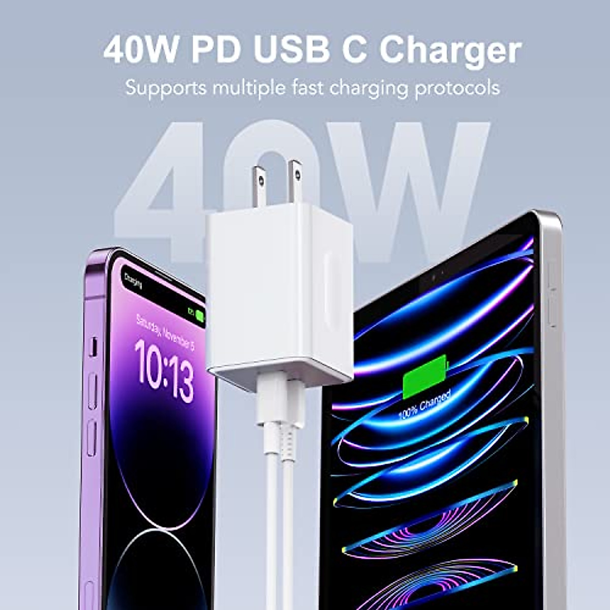 【2023 New】 40W USB-C Wall Charger, [MFI Certified] Dual Port 20W PD 3.0 USB Type C Fast Charging Block Plug Adapter with 2X6FT Charging Cable for iPhone 14 13 12 11 Pro Max, iPad Pro, Samsung Galaxy
