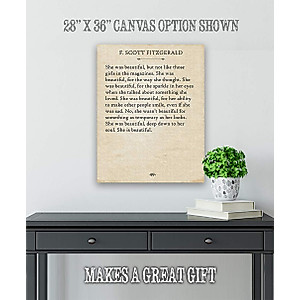 F. Scott Fitzgerald - She was Beautiful - Inspirational Home and Room Decorations, Woman Love Quotes Decor, Gift for Wedding and Book Lovers, Choose Unframed Classic Book Page Poster or Canvas