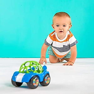 Bright Starts Oball Rattle & Roll Sports Race Car Toy Push and Go Vehicle, Easy Grasp, Ages 3 Months +, Blue