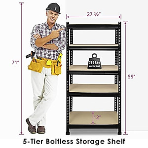 Prilinex Heavy Duty Storage Shelves - 5-Tier Adjustable Metal Garage Shelving Unit, Standing Utility Shelf Racks for Pantry Warehouse Kitchen, 28" W x 12" Dx 59" H, Black