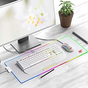 havit RGB Gaming Mouse Pad Soft Non-Slip Rubber Base Mouse Mat for Laptop Computer PC Games (31.5 X 11.8 X 0.16 inches, Light Grey)