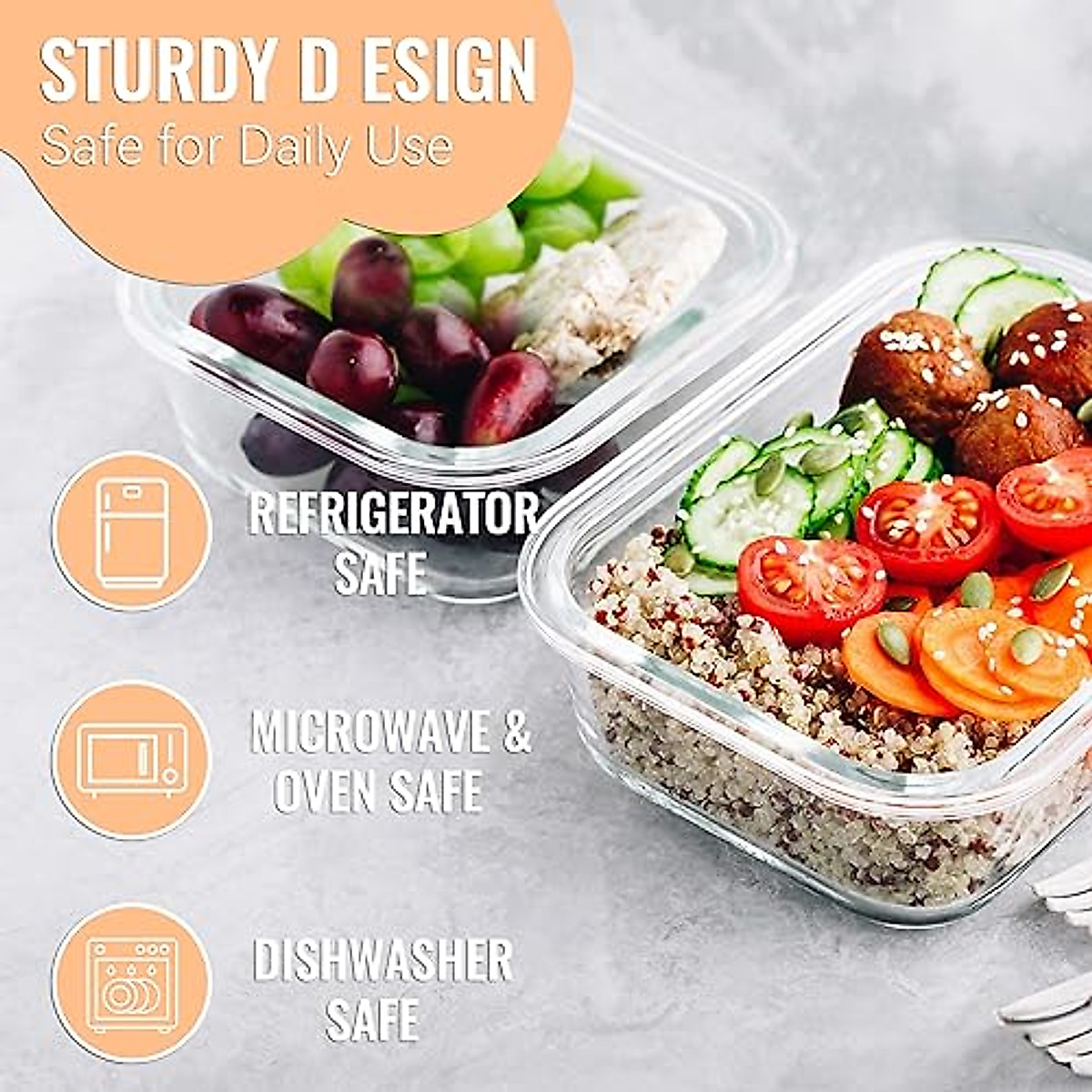 FILTA 4 Pack Glass Food Storage Containers with Lids: Glass Meal Prep Containers For Lunch,Leftover,Dishwasher Safe