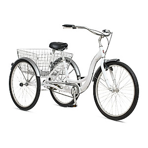 Schwinn Meridian Adult Tricycle Bike, Mens and Womens Three Wheel Beach Cruiser, 26-Inch Wheels, Low Step-Through Frame, Wide Seat, Rear Folding Basket, Single-Speed, White