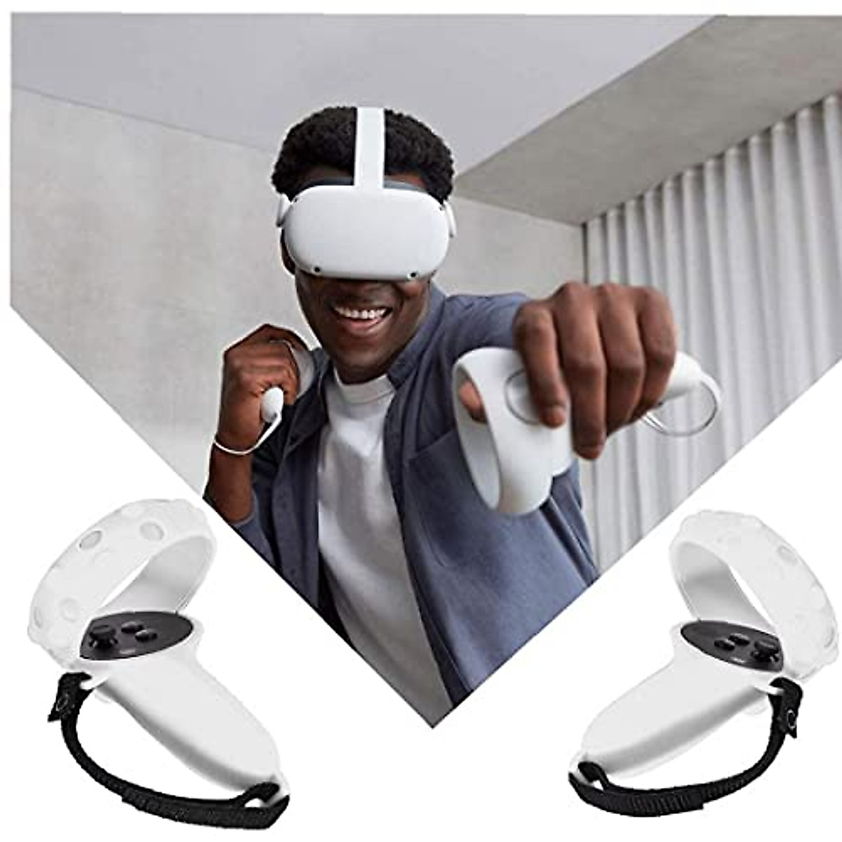 VR Controller Cover Compatible with Oculus Quest 2 Protective Ring Cover Silicone Handle Cover Grip Cap for Headphones White 1 Pair Game Component