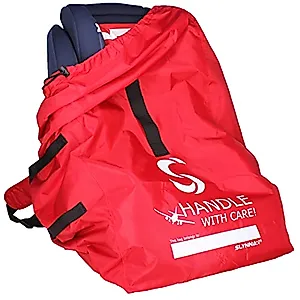 SLYNNAR Car Seat Travel Bag for Airplane - Waterproof Padded Backpack Straps Fits Convertible Car Seats, Infant carriers & Booster Seats, Red