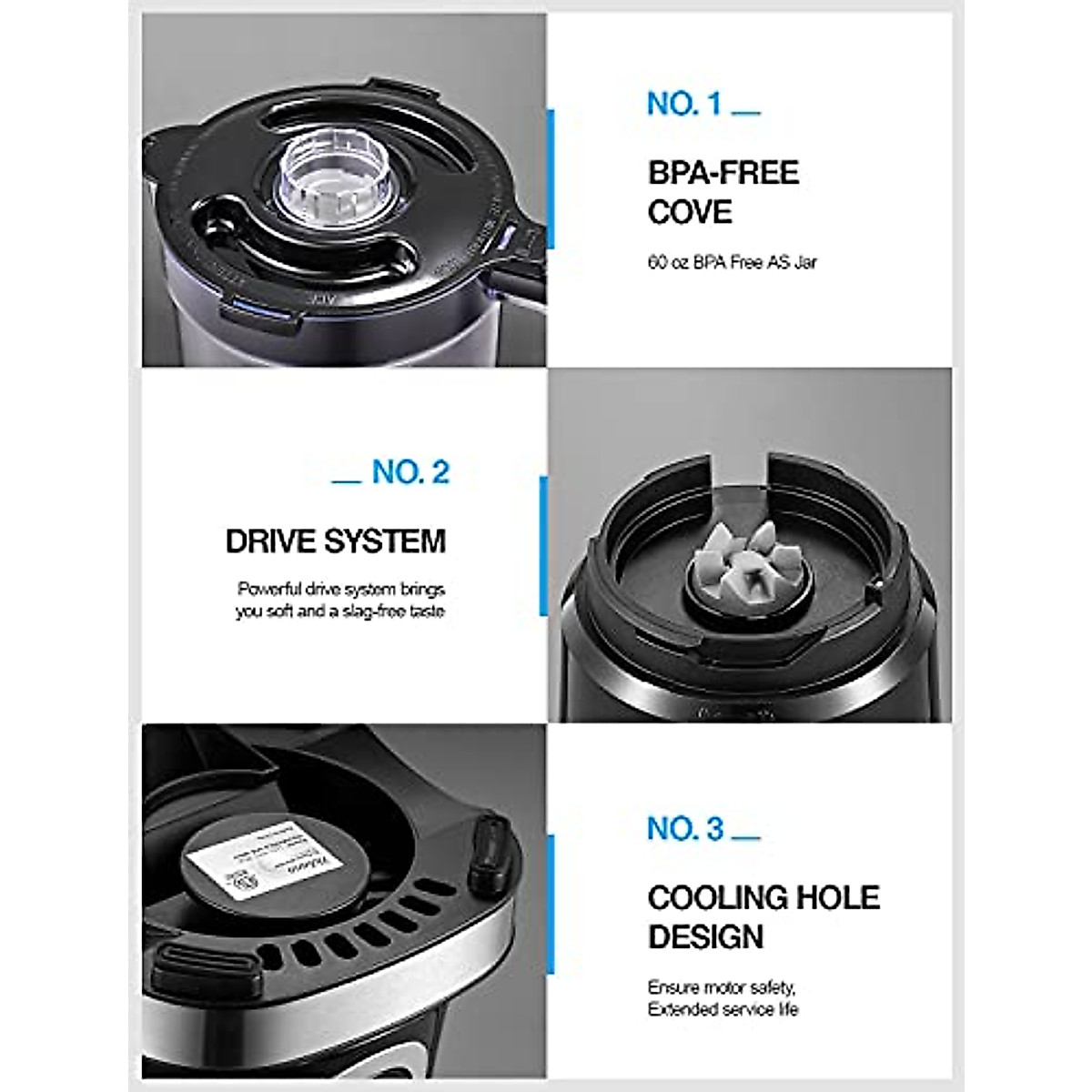 Professional Countertop Blender for High-Speed Shakes, Smoothies, Juicing & More - Crush Ice, Frozen Fruit, and More with 4 Stainless Steel Blades & 60oz Jar - Easy to Clean, Perfect for Kitchen Use (Black)