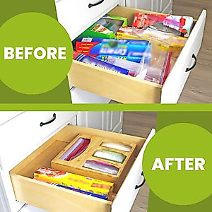 Top Boleng Bamboo Plastic Ziplock Bag Organizer Storage for a Kitchen Drawer and Kitchen Organization, Compatible With Most Ziplock Sandwich and Snack Variety Bags