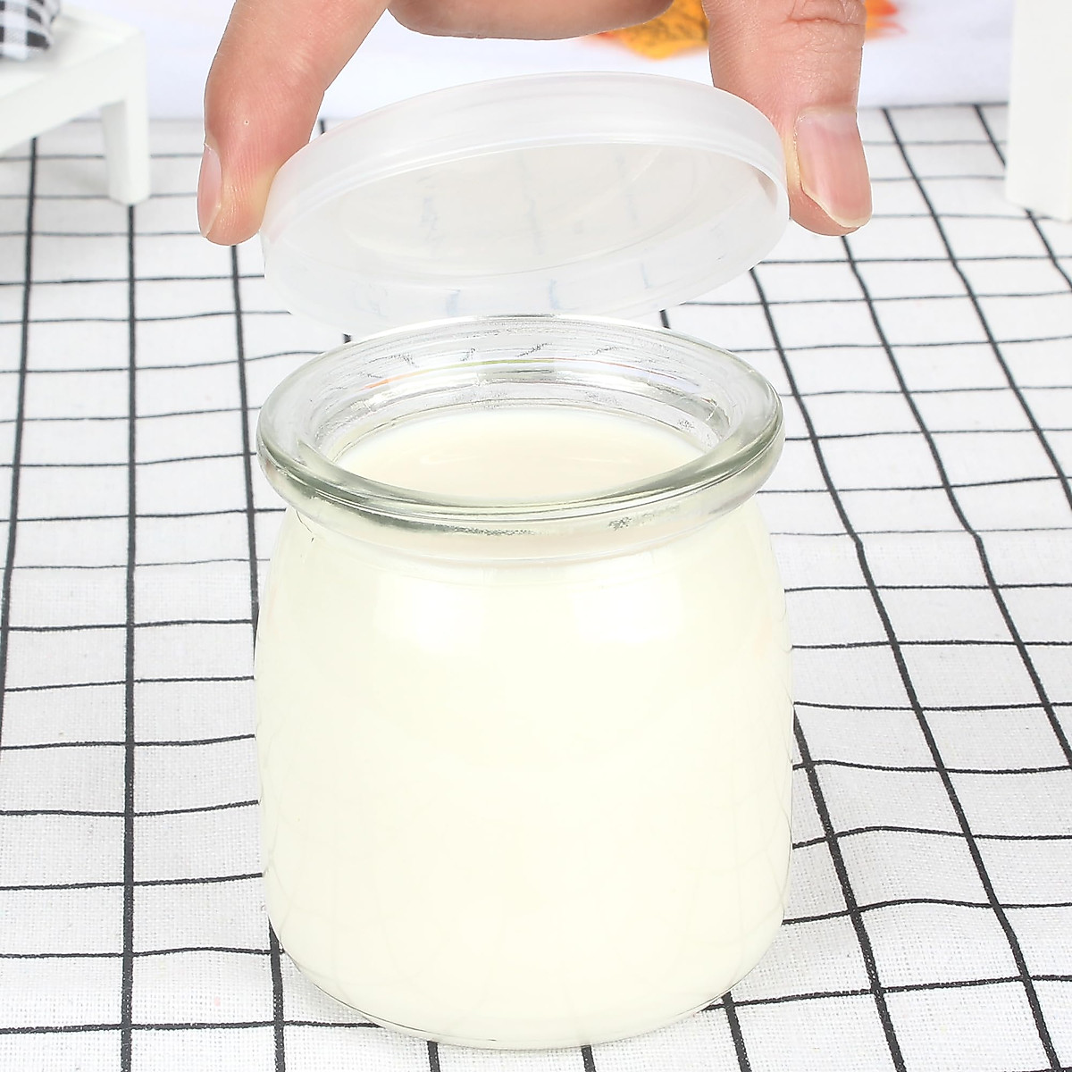 Yogurt Container Lids, Clear Plastic Food Storage Replacement Lids Compatible with Yogurt Glass Jars