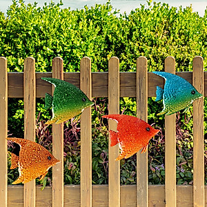 Cruis Cuka Outdoor Metal Wall Art Cute Fish Fence Decorations for Backyard Wall Decor Outside Lawn Ornaments - Set of 4
