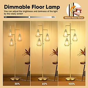 QiMH Industrial Floor Lamp for Living Room,LED Farmhouse Standing Lamp with 3 Birdcage Hanging Shade, Dimmable Tall Lamp Rustic Home Decor for Bedroom Office, Black (Bulbs Included)