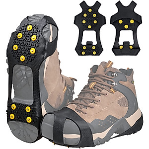 Ice Cleats Snow Traction Cleats, 10-Studs Walk Traction Cleats Crampons for Walking on Snow and Ice Anti Slip Rubber Walking Cleats Slip-on Stretch Footwear for Women Men Kids (Size XXL)