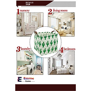 ESSME 3PACK Square Storage Bin,Cotton Fabric Laundry Baskets,Collapsible Waterproof Toy Storage Bin with Handles for Family Storage,Shelf Baskets,Bedroom(3pack Cactus)