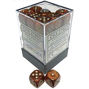 Chessex Dice d6 Sets: Glitter Gold / Silver - 12mm Six Sided Die (36) Block of Dice