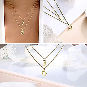 UNGENT THEM Sun and Moon Necklace Matching Best Friend Friendship BFF Necklaces for 2 Best Friend Birthday Christmas Graduation Gifts for Teenage Teen Girls Women Sisters