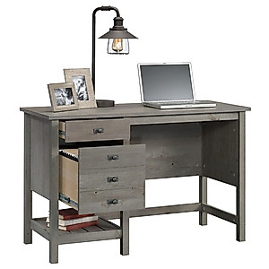 Pemberly Row Single Pedestal Desk in Engineered Wood-Mystic Oak Finish
