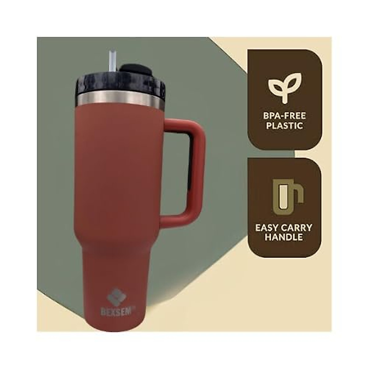 Bexsem - Stainless Steel Insulated Beer Coffee Mug Powder Coated 40oz | Tumblers with Handle | Travel-Friendly (Dark)