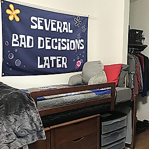 ZKflager Several Bad Decisions Later Flag Cool Funny Flags For Room Guys Meme Flags Banner 3x5 Feet College Dorm Bedroom Wall Man Cave Frat