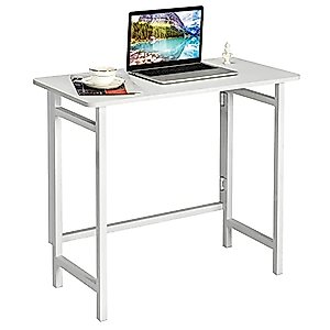 Tangkula White Folding Desk, Compact Computer Desk Modern Home Office Laptop PC Workstation Compact Study Writing Reading Table for Small Space (White)