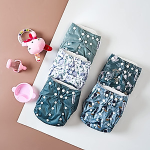 CoolaPeach Baby Cloth Diapers Washable Reusable Diapers for Baby Boys, One Size Adjustable Pocket Nappy Covers 5 Pack+ 5pcs Microfiber Inserts+ One Waterproof Bag