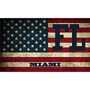 (x3) 2x3 inch Stickers | Reflective Miami FL Florida Miami-Dade County Vintage US Flag Sticker Graphic - Construction Toolbox, Hardhat, Lunchbox, Helmet, Mechanic, Luggage