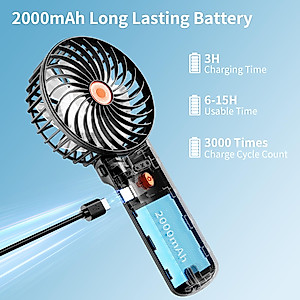 ISFOFO Mini Handheld Fan 2 Pack, Portable Hand Held Fan for Travel 4 Speeds, Cooling Personal Fans USB Rechargeable Battery Operated, 180° Foldable Travel Small Fan for Outdoor Beach Camping Office