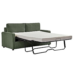 Container Furniture Direct Reversible Sleeper Sofa with Memory Foam Mattress, Comfortable and Durable Queen Size Bed Couch for Living Rooms, Upholstered with Corduroy Fabric, 70" Wide, Dark Green