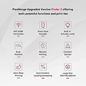 FLASHFORGE 3D Printer Finder 3 Glass Heating Bed with Removable PEI Surface and Magnetic Platform, Fully Assembled, Large FDM 3D Printers with 7.5" x 7.7" x 7.9" Printing Size