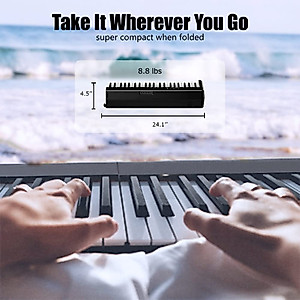 NikoMaku Foldable Digital Piano 88 Keys Portable Piano Keyboard Folding Piano Keyboard MIDI Semi Weighted Full Size Keys with Headphones, Carrying Case SWANX White