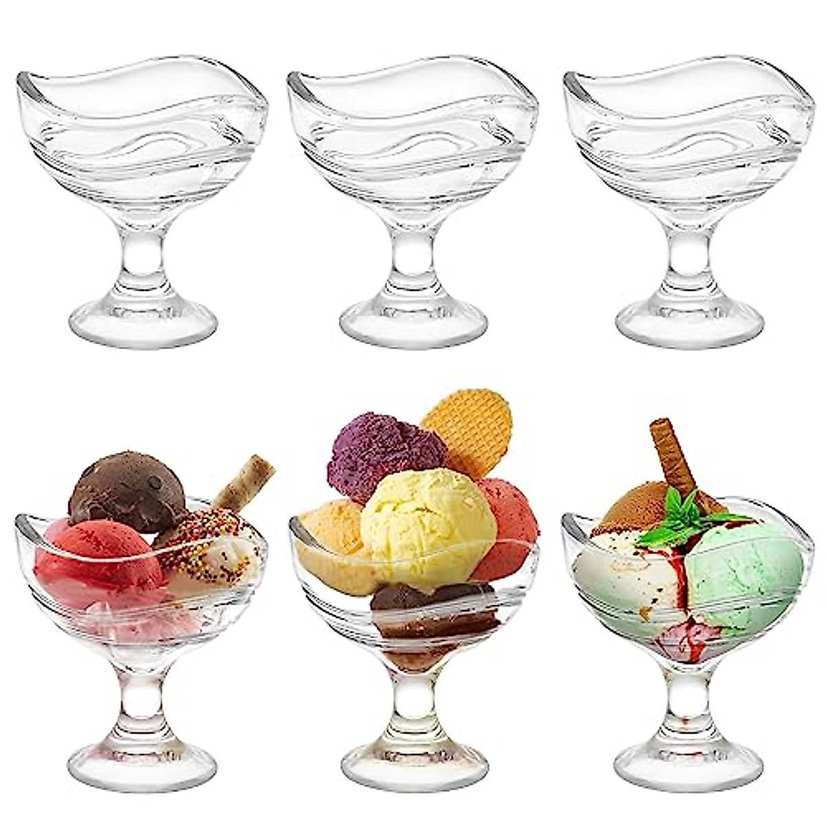 BSTKEY 6PCS Set 8.5 oz Glass Dessert Bowls/Cups, Cute Footed Dessert Bowls for Ice Cream Trifle Fruit Pudding Snack Salad Milkshakes Sundae Cocktail Drinks Party