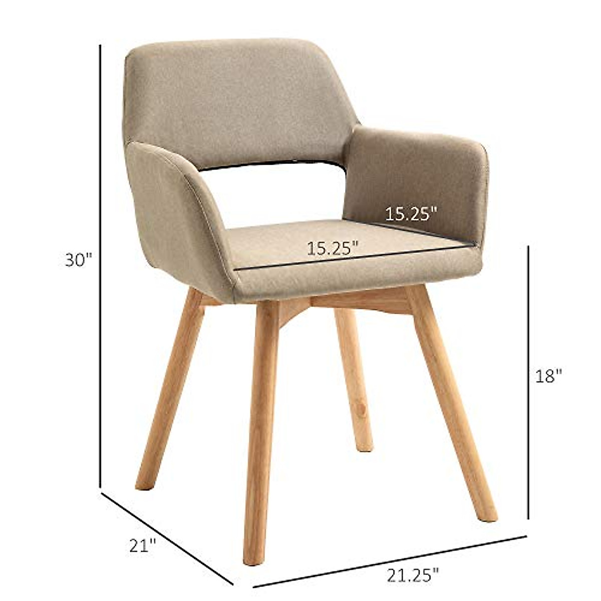 HOMCOM Dining Chairs Set of 2 Home Modern Accent Armchair for Bedroom Living Room with Fabric Surface and Solid Wood Legs, Taupe