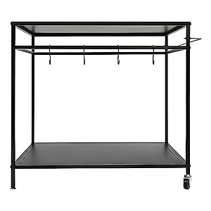 Outdoor Grill Cart, Stainless Steel Double-Shelf Movable Dining Cart Outdoor BBQ Food Preparation Table Kitchen Picnic Worktable for Backyard Grilling, BBQ, Party (Black)