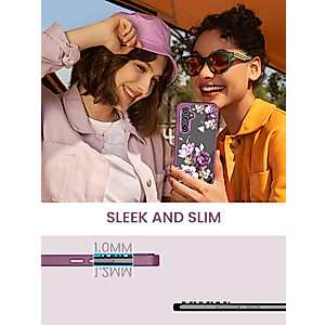 DagoRoo for Samsung Galaxy A54 5G Case with Tempered Glass Screen Protector [2 Pack],[Military Grade Protective] Slim Soft TPU & Hard PC,Girls Women Crystal Clear Flower Pattern Cases (JD-Purple)