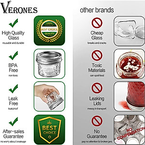 VERONES Mason Jars Canning Jars, 4 OZ Jelly Jars With One Piece Regular Lids, Ideal for Jam, Honey, Wedding Shower Favors, DIY Spice Jars, 40 PACK