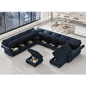 Belffin Modular Sectional Sofa with Ottomans Velvet Oversized U Shaped Sofa Couch with Storage Seats Sofa Set with Reversible Chaise Velvet Blue…