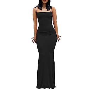 VIUTIL Womens Sexy Bodycon Maxi Dress Sleeveless Tight Lounge Slip Long Dress 2025 Summer, Black, Medium