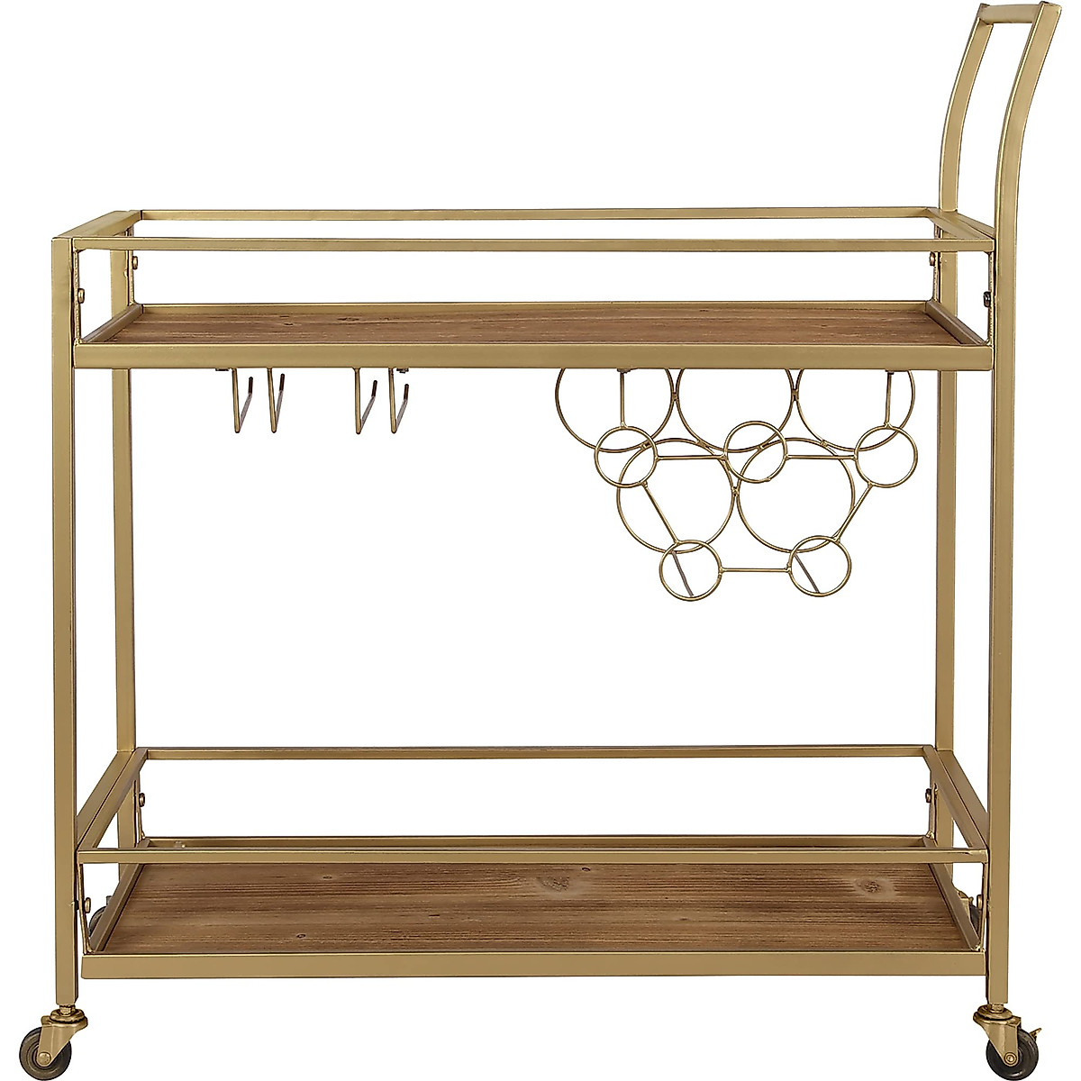 FirsTime & Co. Gold and Brown Francesca Bar Cart, 2 Tier Mobile Mini Bar, Kitchen Serving Cart and Coffee Station with Storage for Wine and Glasses, Metal and Wood, Modern