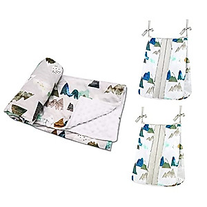 TANOFAR Baby Blankets & Diaper Organizer Stackers, 30 x 40 Inch Minky Blanket, 2pcs Baby Nursery Diaper Stacker, Mountains