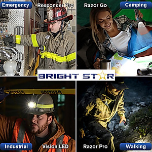 Bright Star Razor Intrinsically Safe Hands-Free Magnetic LED Flashlight with 14,000 Candela Brightness, Powered by 3 AA KBS Batteries Included with 24 Hours of Low Power runtime, Made in USA!