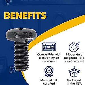 Black License Plate Screws for BMW and Tesla, Phillips Machine Pan Head 18-8, Stainless Steel, M5-0.8 x 12 mm Bolt (Pack of 4)