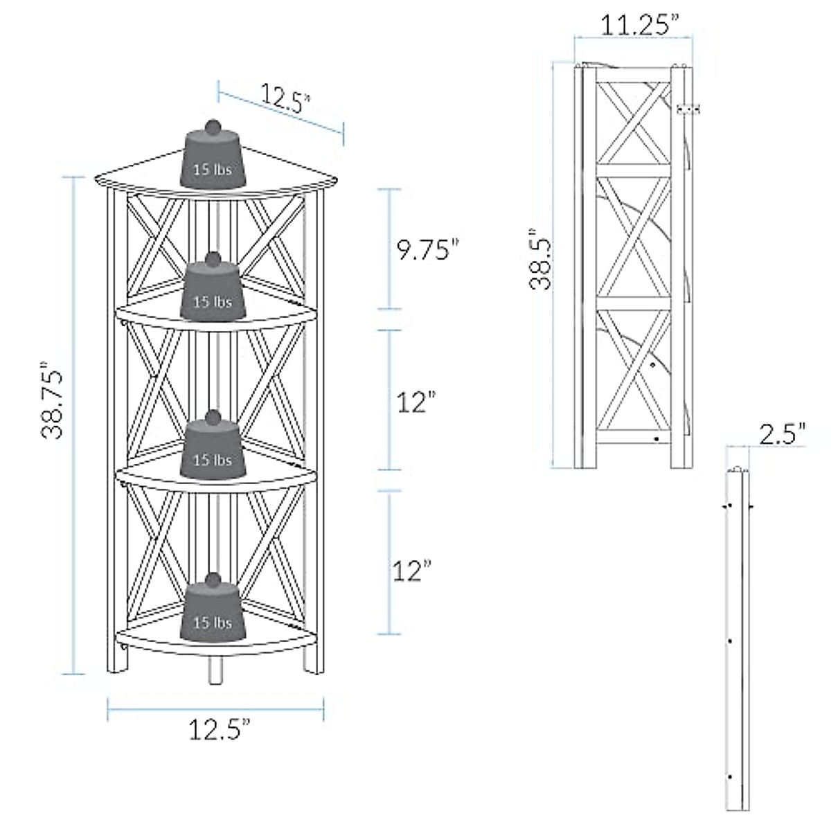 Casual Home Montego 3-Shelf Corner Folding Bookcase with Mantel Top, Black