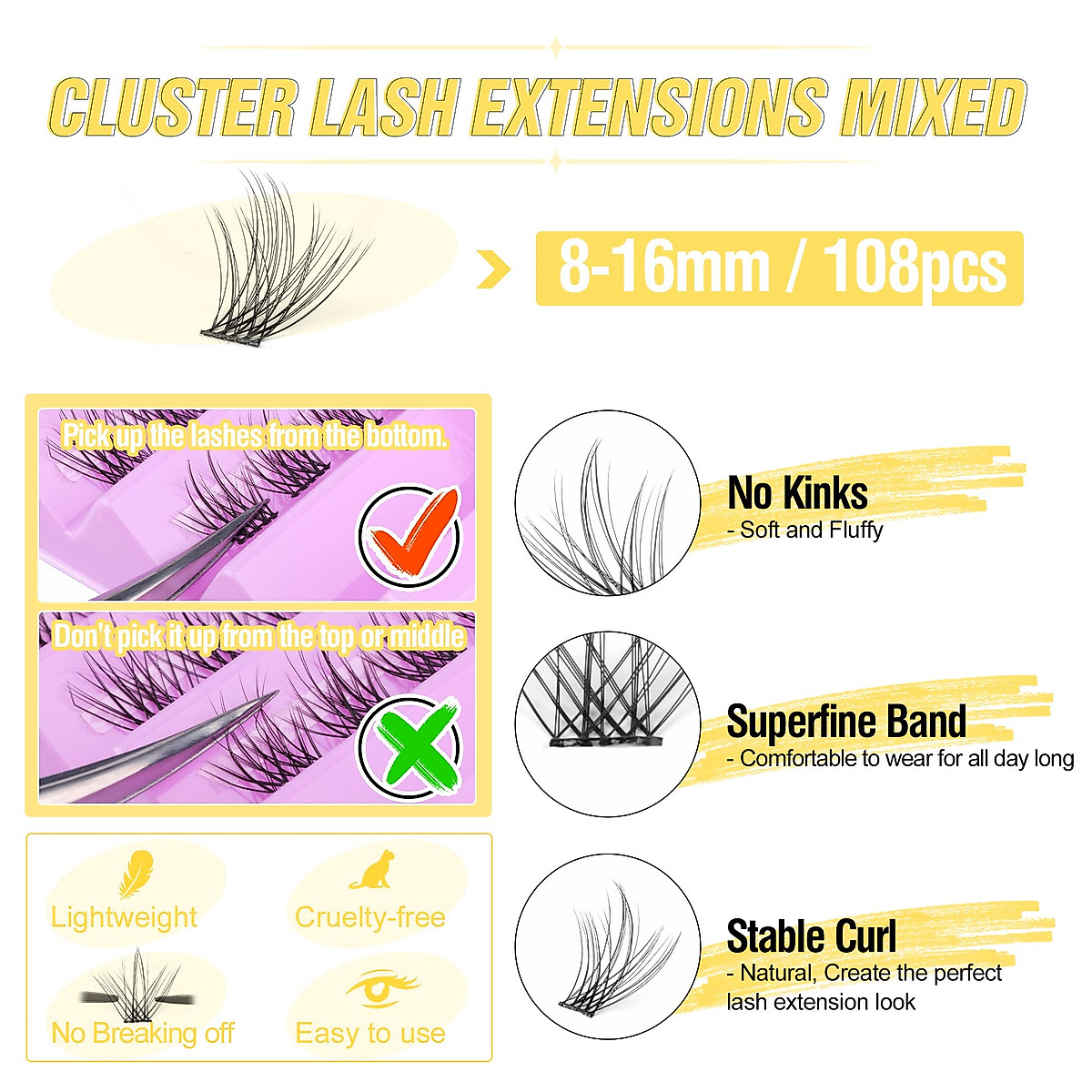 DIY Eyelash Extension Kit Lash Clusters with Lash Glue Bond and Seal Lash Extension Kit Wispy Individual Lashes False Eyelashes