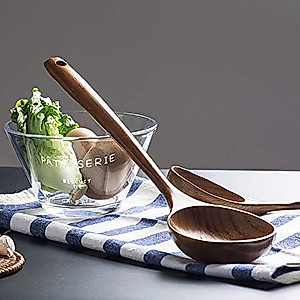 2 Pcs Wooden Spoon Ladle for Cooking Spoons-14 inch Long Kitchen Cooking Spoon & 11 inch Best Wood Spoons Large Deep Serving Spoons Soup Ladles Set
